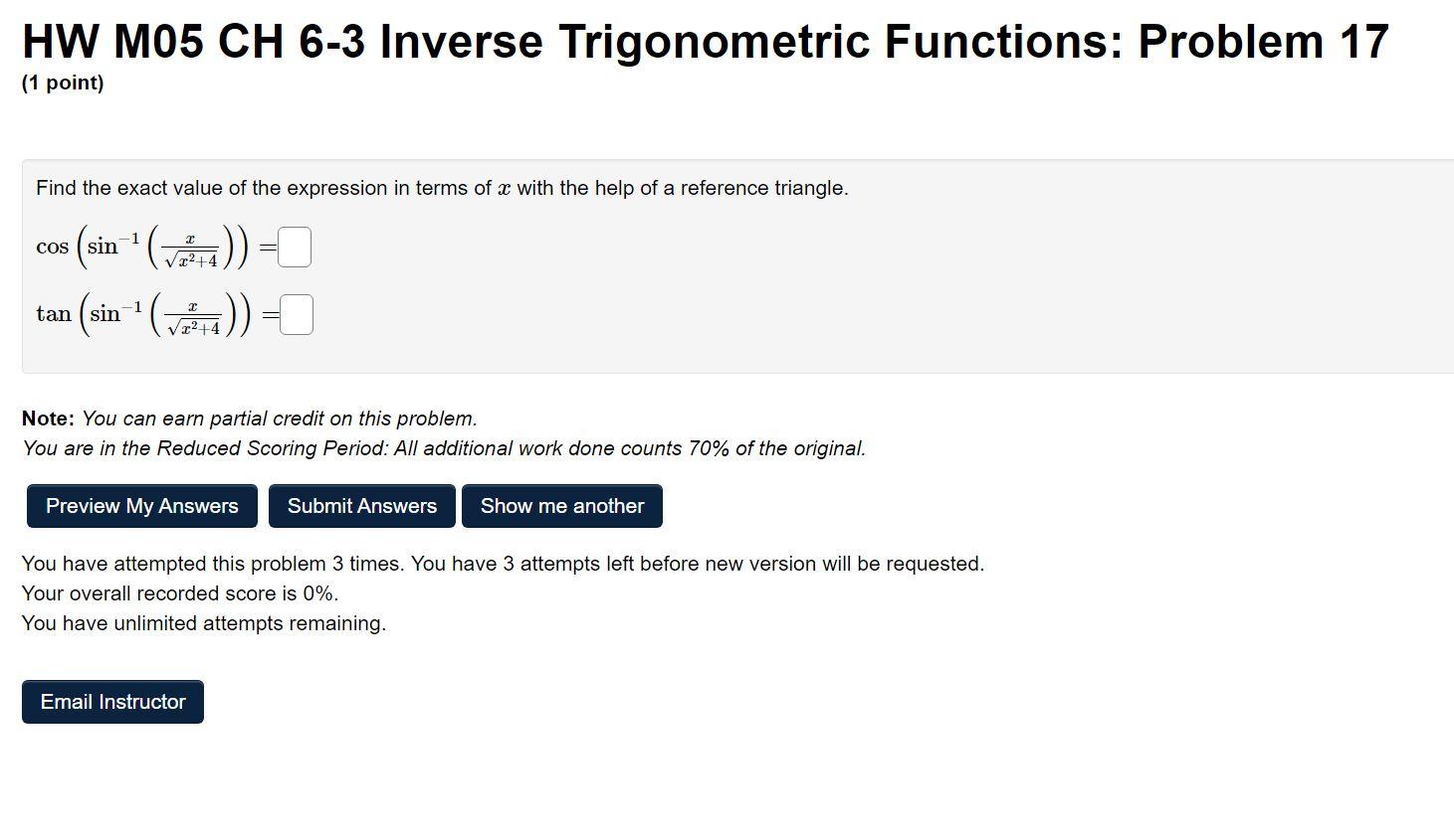 Solved HW M05 CH 6-3 Inverse Trigonometric Functions: | Chegg.com