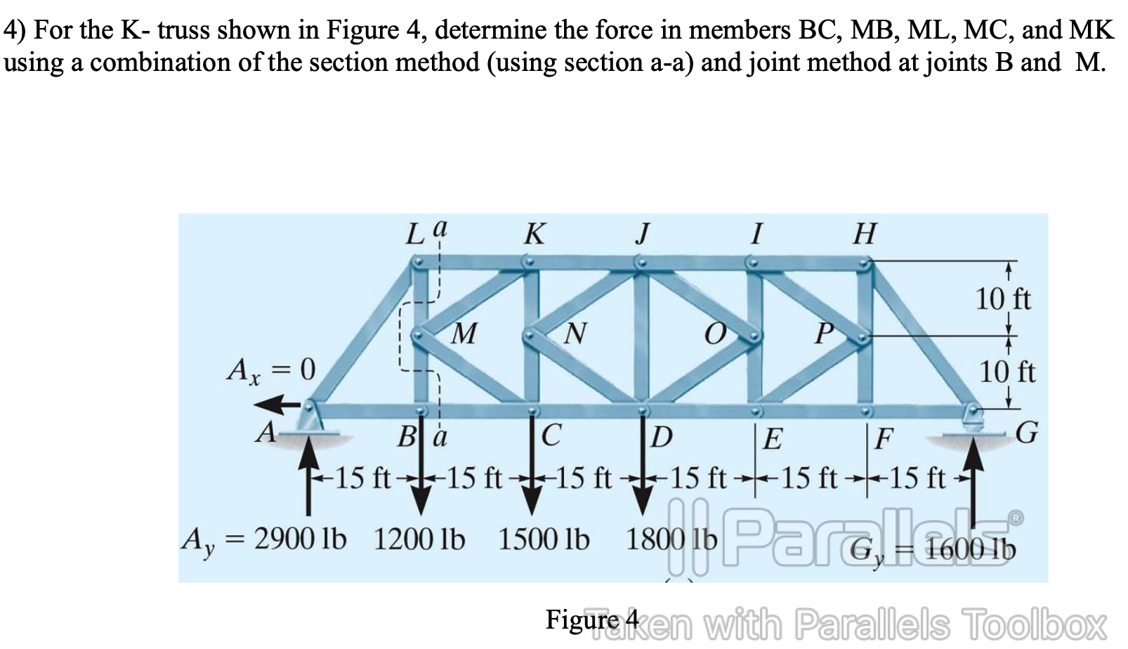 Solved 4) For the K-truss shown in Figure 4, determine the | Chegg.com