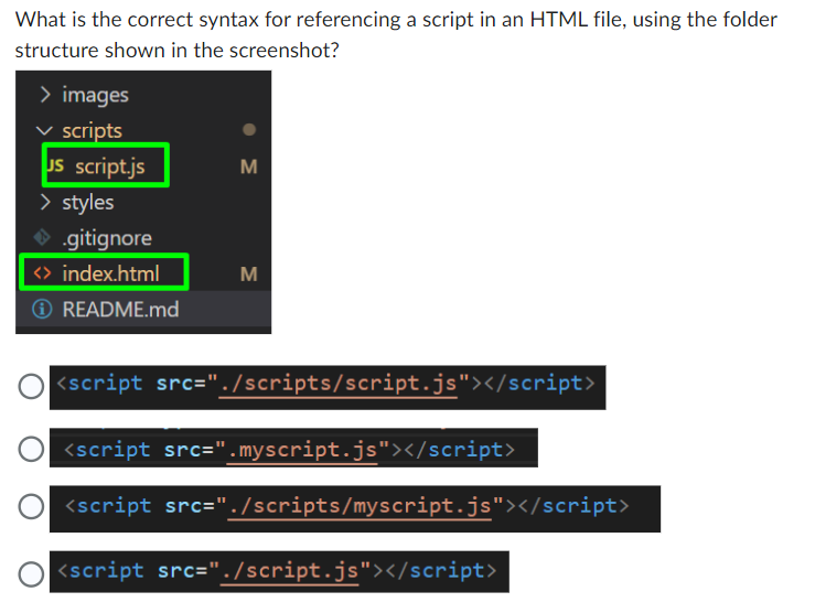 Solved What is the correct syntax for referencing a script | Chegg.com