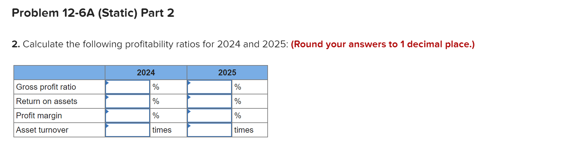Solved Problem 12-6A (Static) Use ratios to analyze risk and | Chegg.com