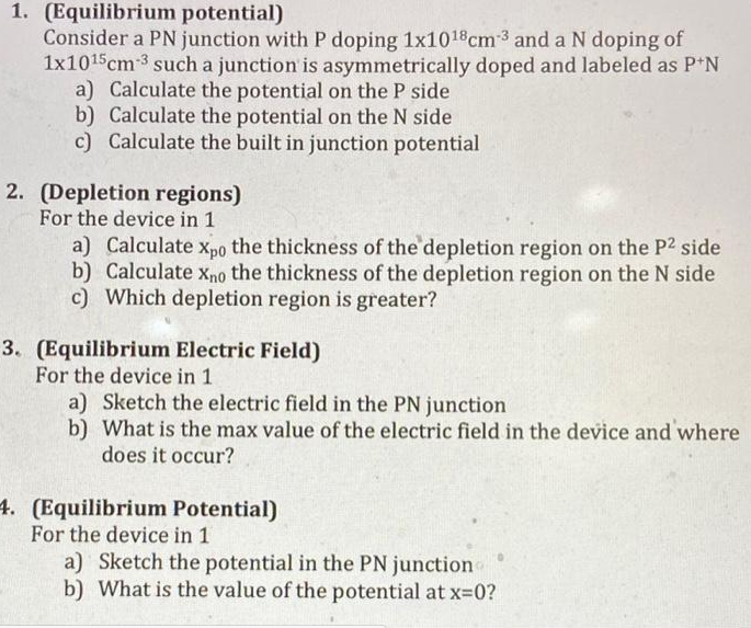 Solved 1. (Equilibrium potential) Consider a PN junction | Chegg.com