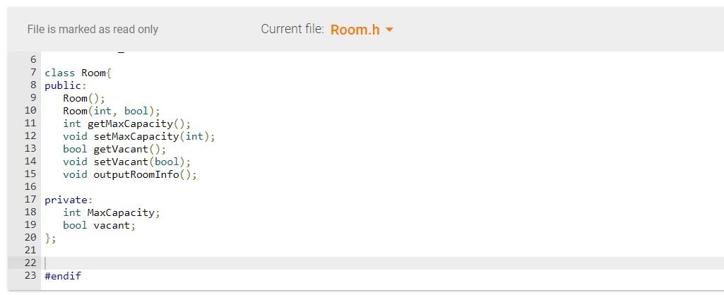 Solved Given a Room class (defined in "Room.h" and | Chegg.com