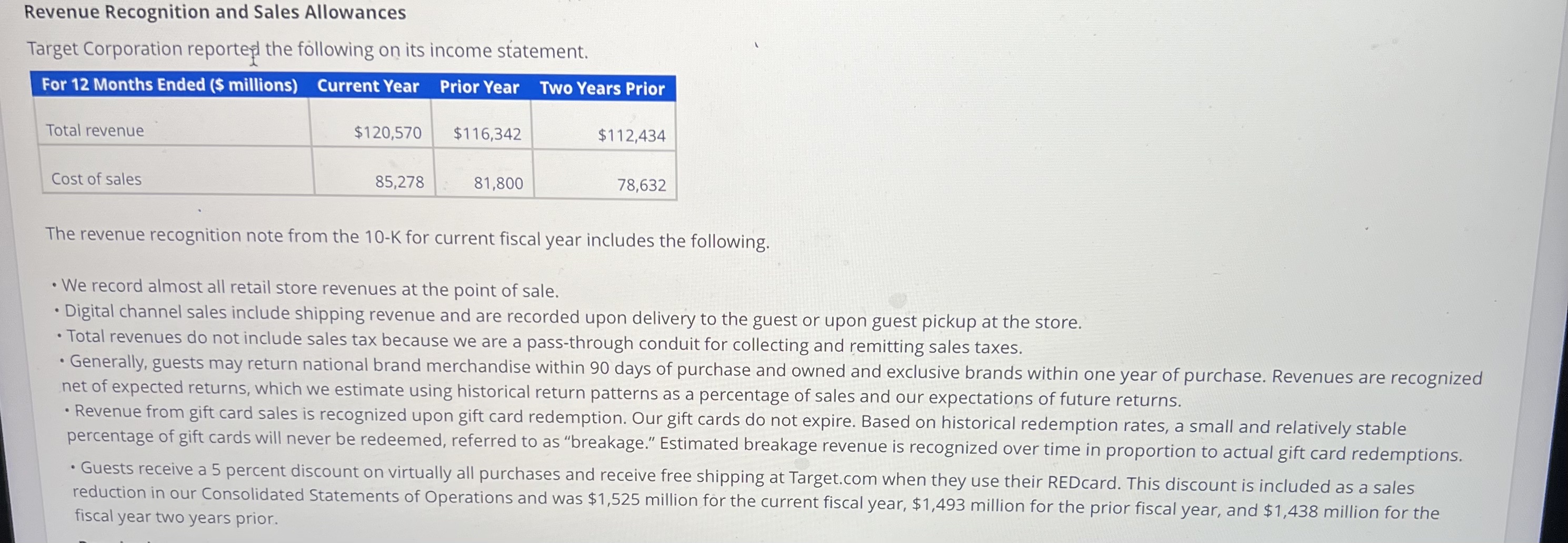 Revenue Recognition and Sales AllowancesTarget | Chegg.com