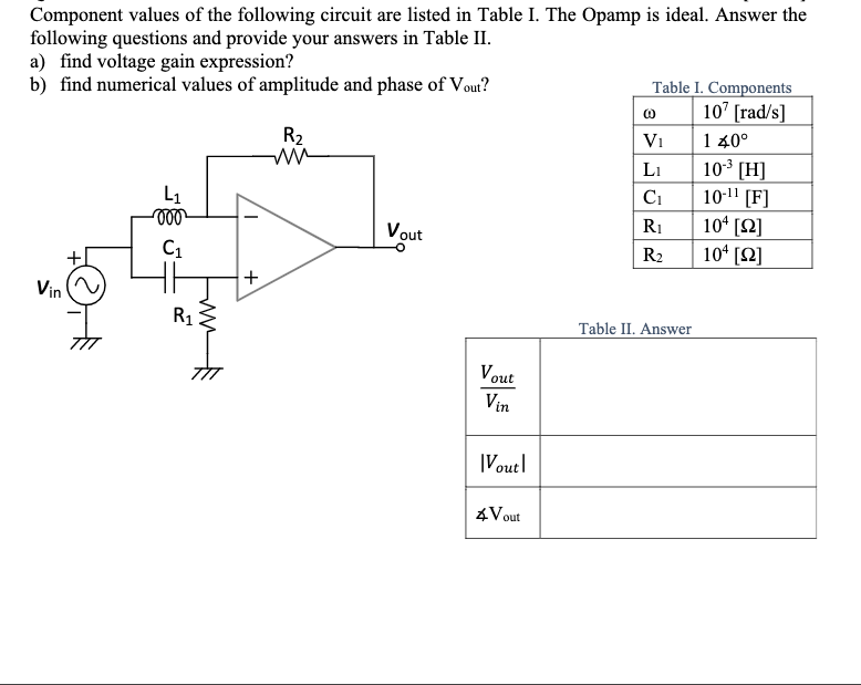 Solved Component values of the following circuit are listed | Chegg.com