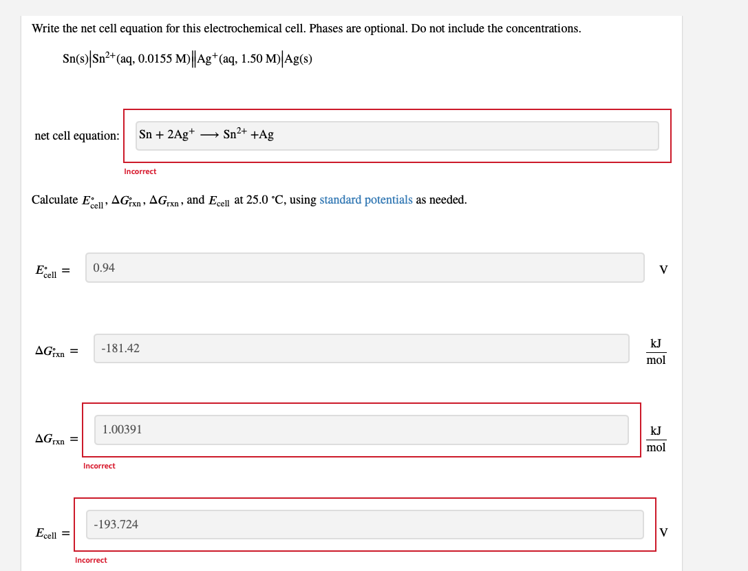 Solved Write the net cell equation for this electrochemical | Chegg.com