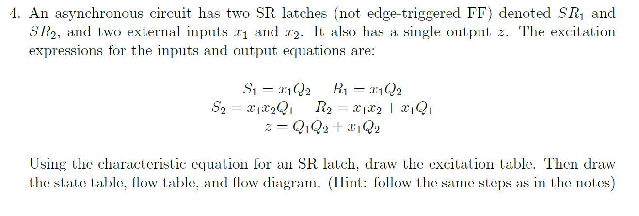 Solved 4. An asynchronous circuit has two SR latches (not | Chegg.com