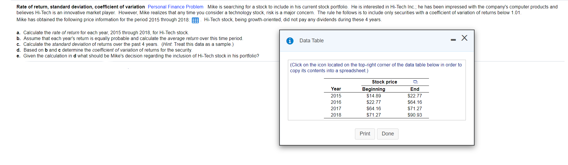 Solved Rate of return, standard deviation, coefficient of | Chegg.com