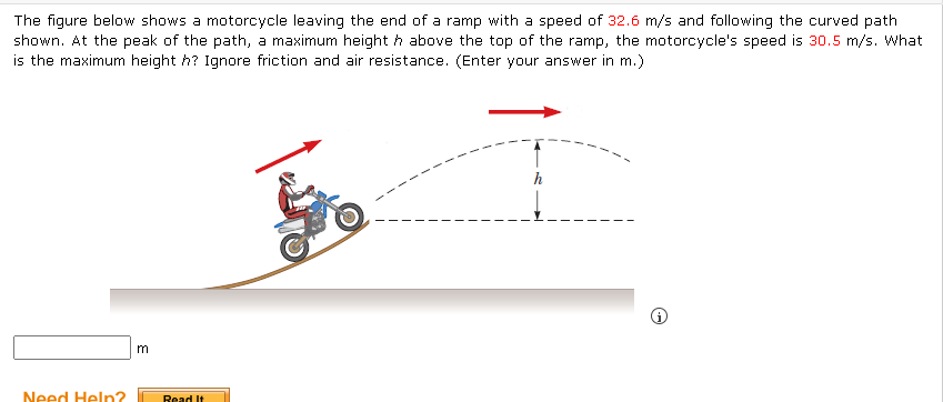 Solved The figure below shows a motorcycle leaving the end | Chegg.com