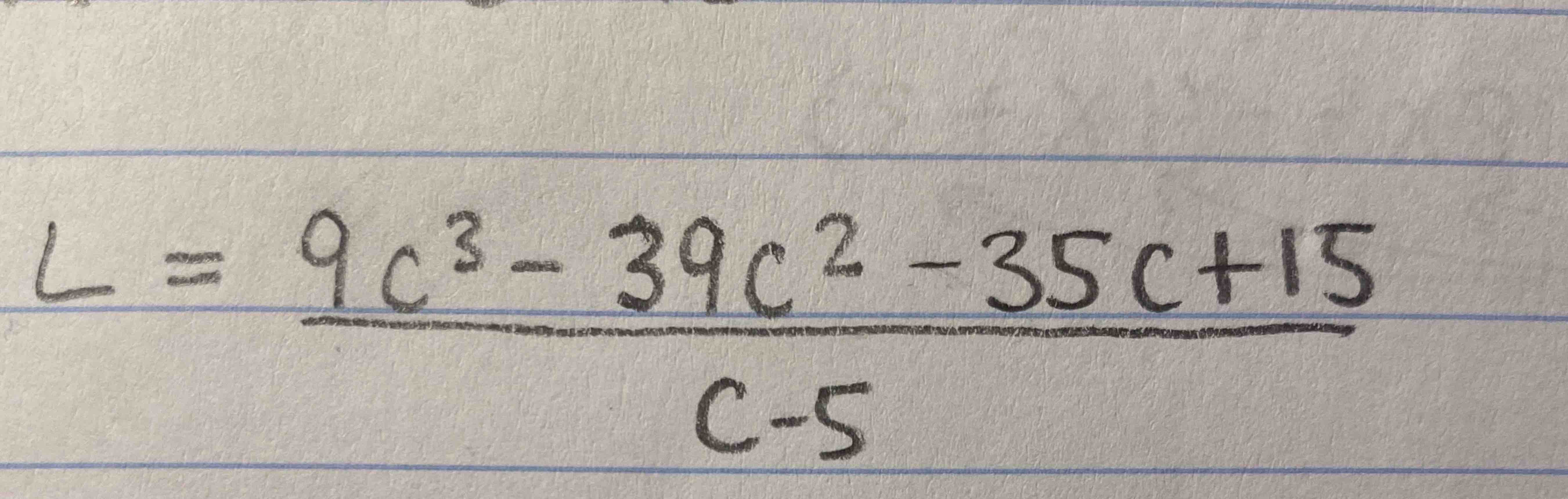 L=9c3-39c2-35c+15c-5 | Chegg.com