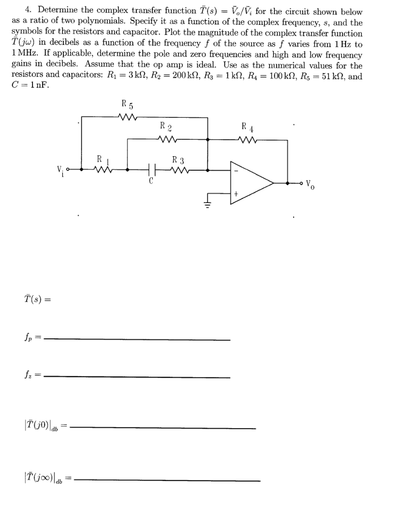 Solved 4. Determine the complex transfer function T(s)/for | Chegg.com