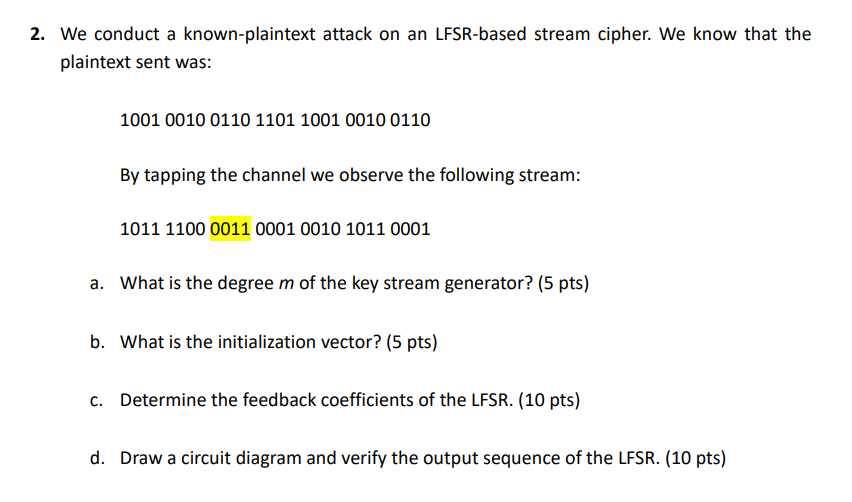 Solved 2. We conduct a known-plaintext attack on an | Chegg.com