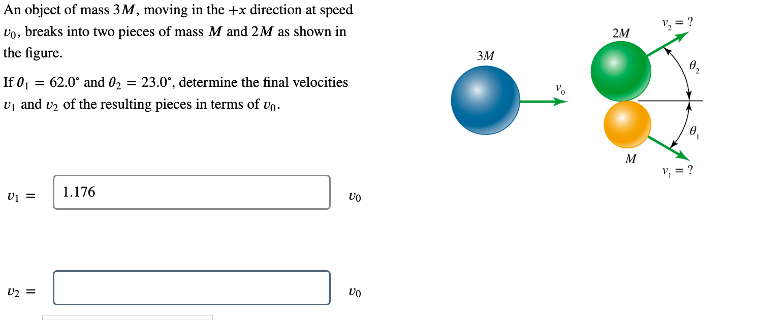 Solved An object of mass 3M, moving in the +x direction at | Chegg.com