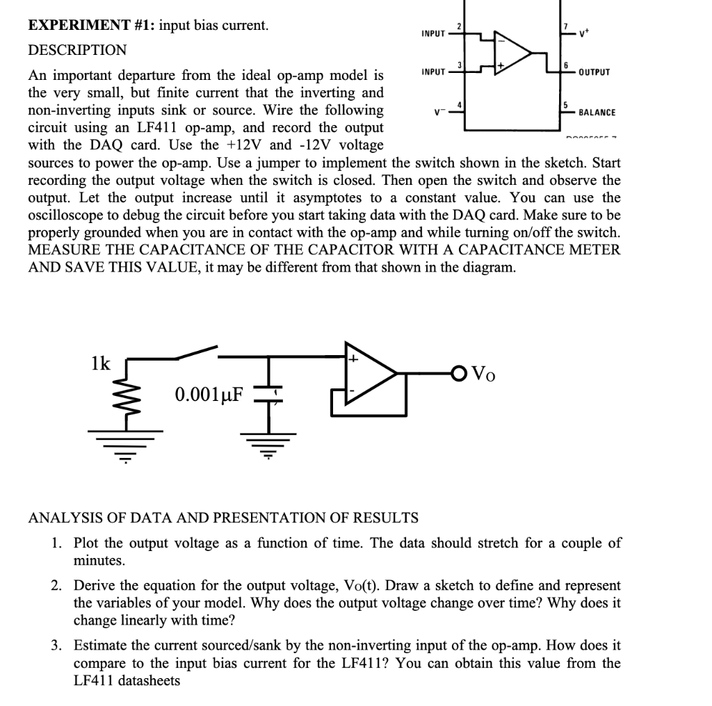 INPUT EXPERIMENT #1: input bias current. DESCRIPTION | Chegg.com