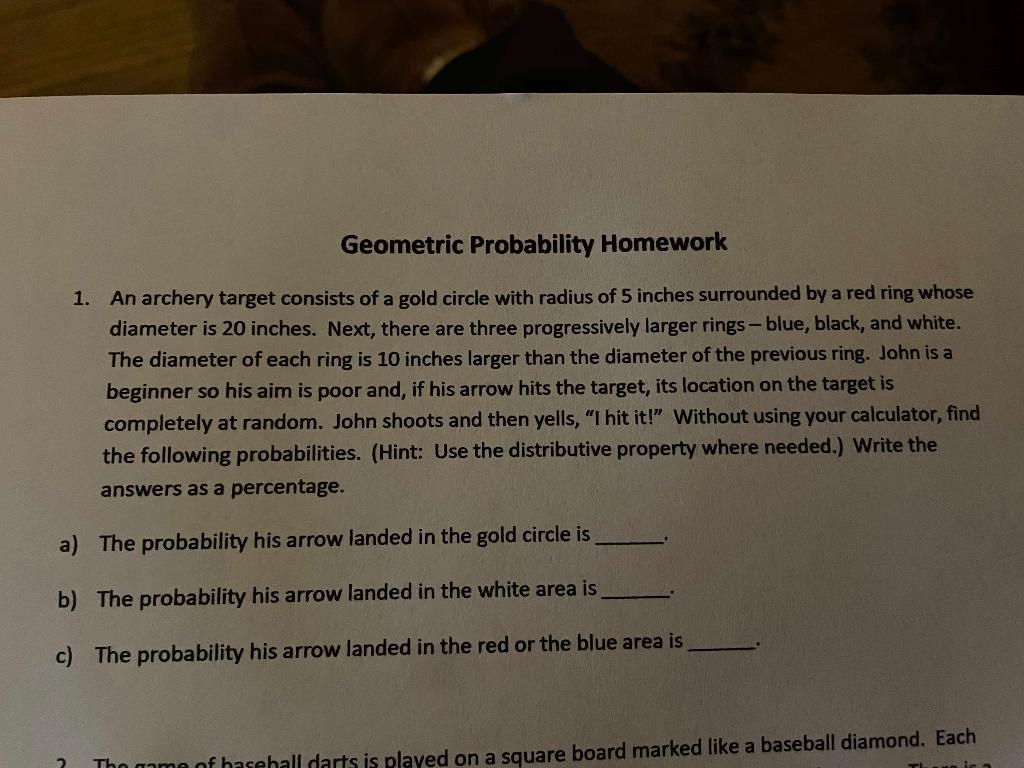 Solved Geometric Probability Homework 1. An archery target | Chegg.com