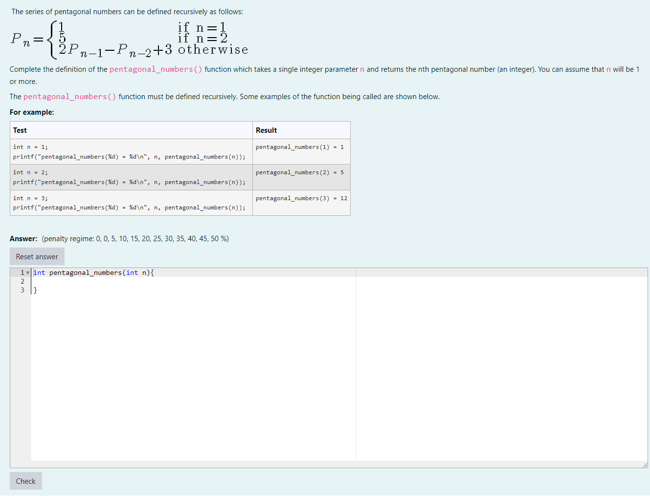 Solved The series of pentagonal numbers can be defined | Chegg.com
