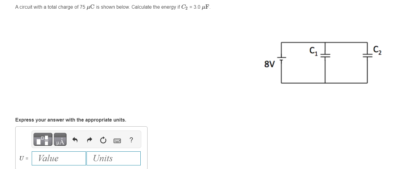 Solved A circuit with a total charge of 75 μC is shown | Chegg.com