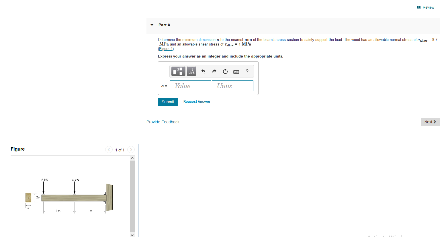 Solved Review Part A Determine the minimum dimension a to | Chegg.com