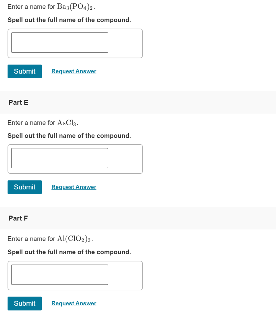 Enter a name for Ba3(PO4)2. Spell out the full name | Chegg.com
