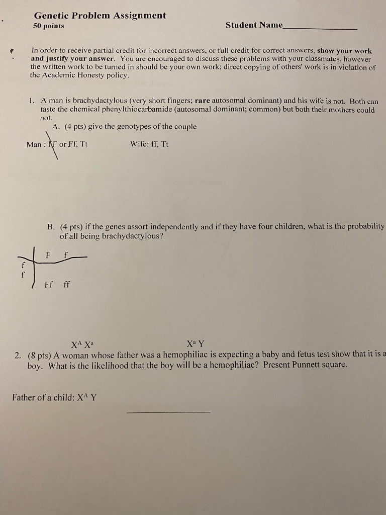 Solved Genetic Problem Assignment 50 points Student Name In | Chegg.com