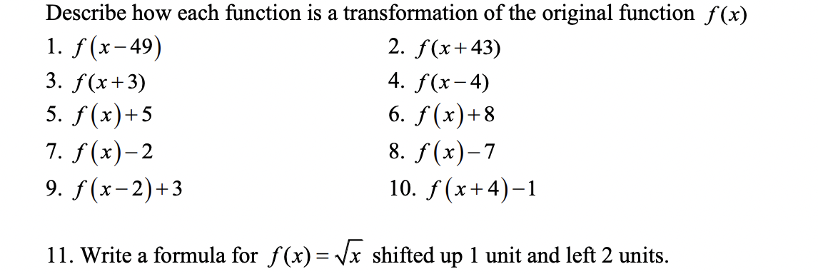 Solved Describe how each function is a transformation of the | Chegg.com
