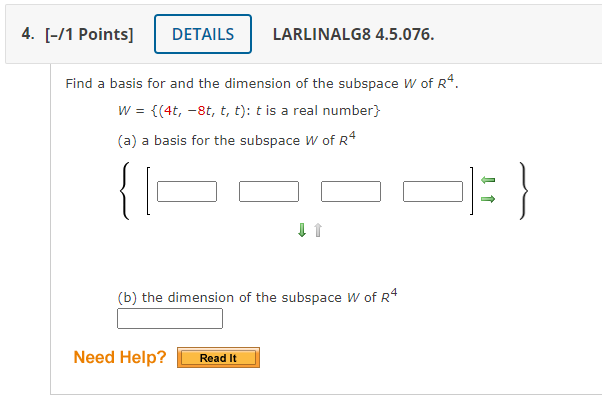 Solved Find a basis for and the dimension of the subspace W | Chegg.com