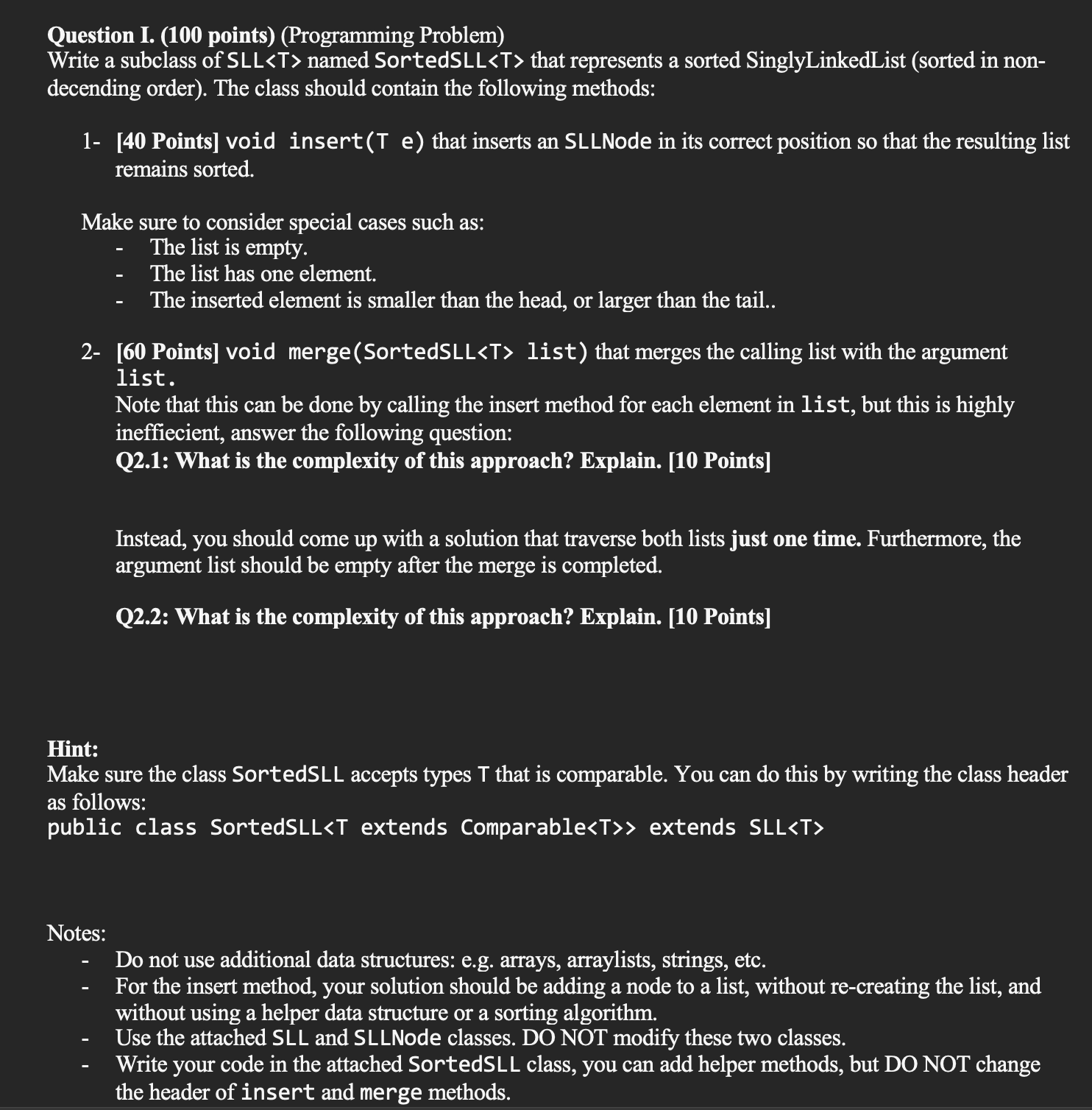 Solved Question I. (100 points) (Programming Problem) Write | Chegg.com