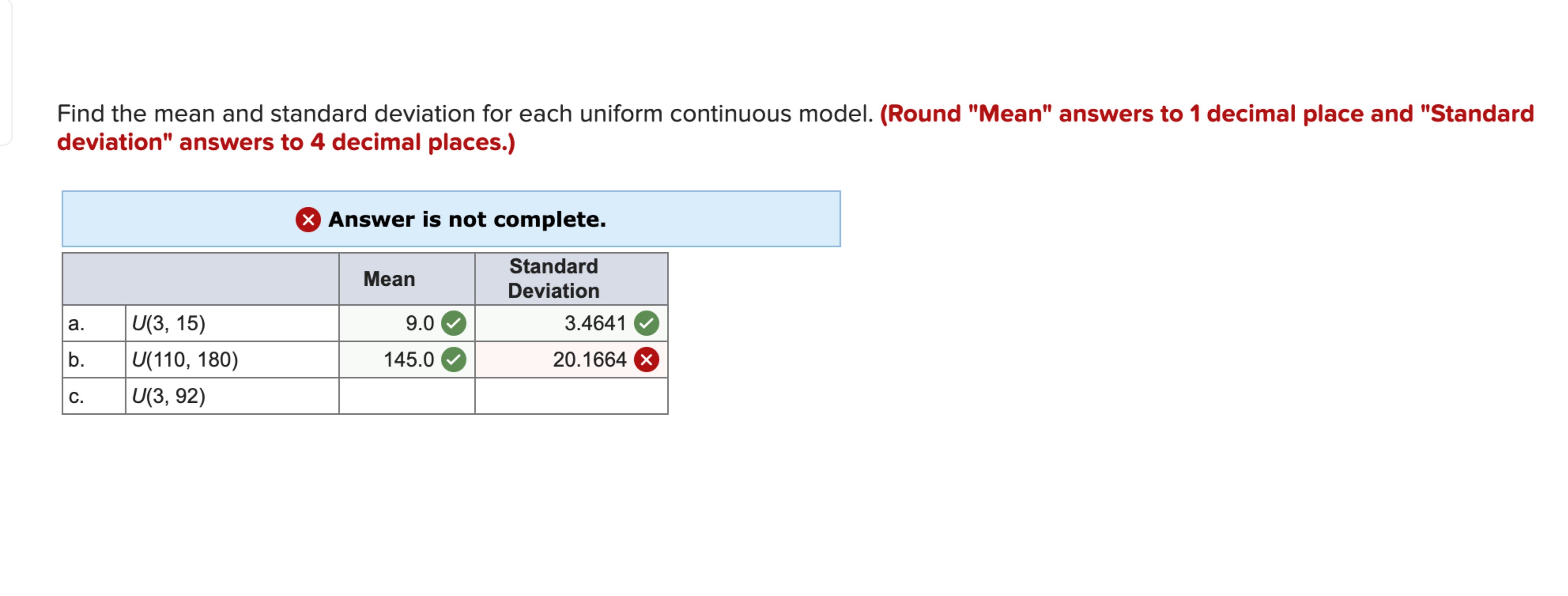 Solved Find the mean and standard deviation for each uniform | Chegg.com