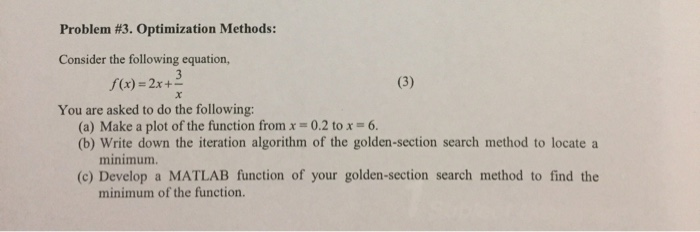 Problem #3. Optimization Methods: Consider the | Chegg.com