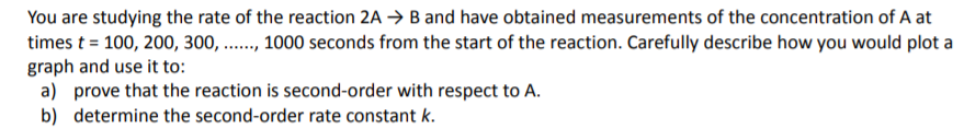 Solved You are studying the rate of the reaction 2A → B and | Chegg.com