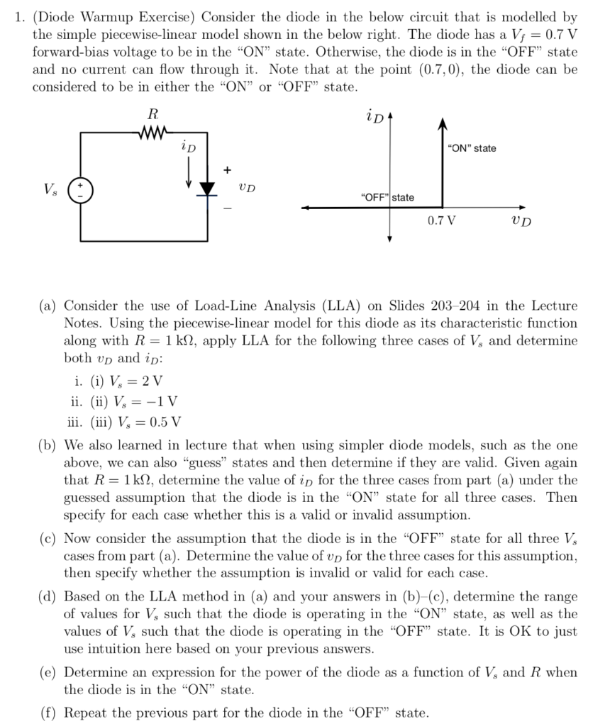 Solved 1. (Diode Warmup Exercise) Consider the diode in the | Chegg.com
