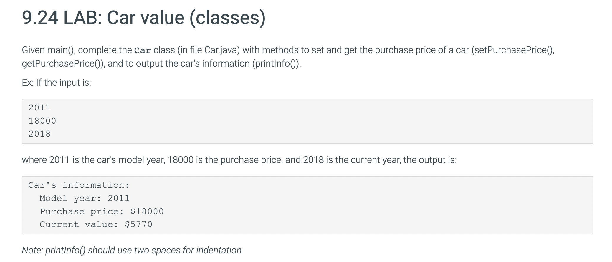 Solved 9.24 LAB: Car value (classes) Given main(), complete | Chegg.com