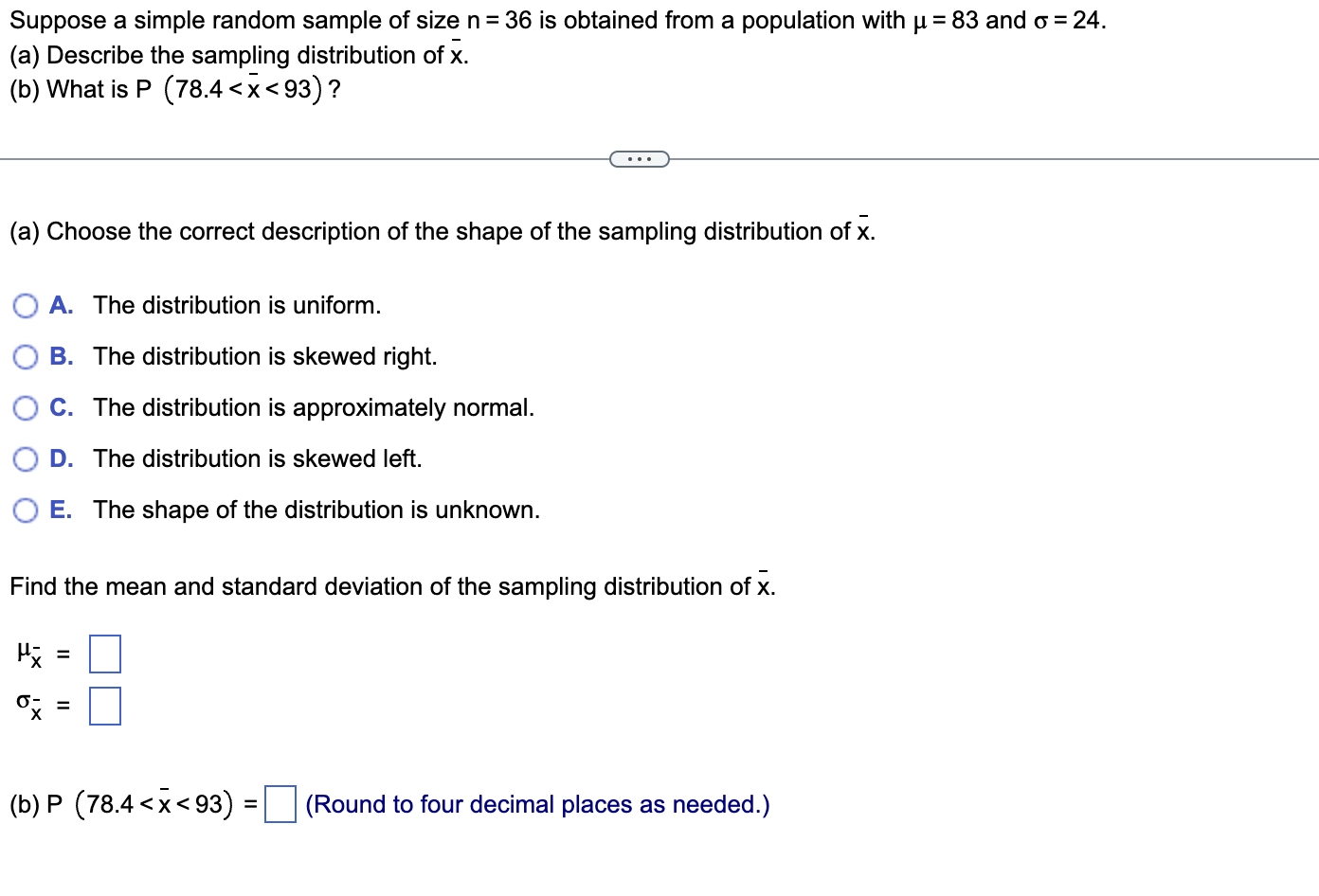 Solved Suppose a simple random sample of size n=36 is | Chegg.com