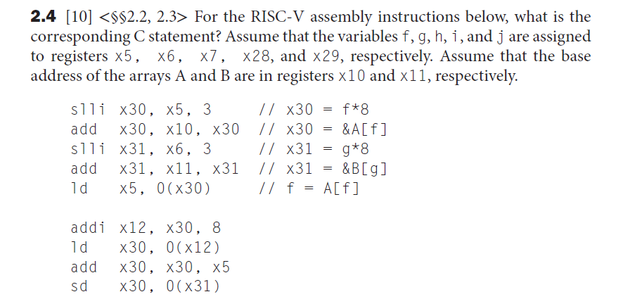 Solved 2.4 [10] For the RISC-V assembly instructions below, | Chegg.com