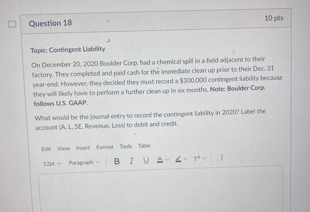 Solved Topic: Contingent Liability On December 20, 2020 | Chegg.com