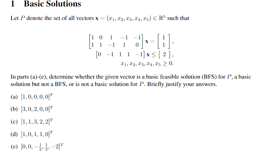 Solved 1 Basic Solutions Let P denote the set of all vectors | Chegg.com