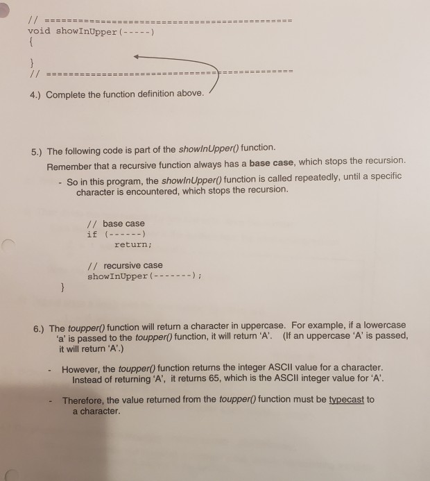 Solved HW_5c - showinUpper() recursive function In the | Chegg.com