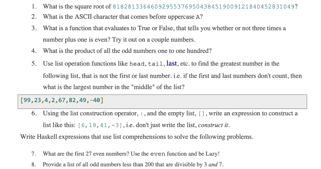 Solved CS360 Lab one Programming Languages: Haskell Learn | Chegg.com