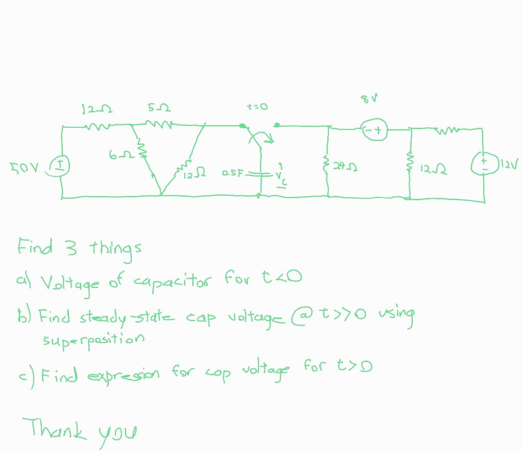 Solved Find 3 things a) Voltage of capacitor for t