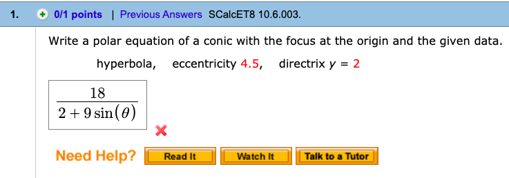 Solved 1. + 0/1 points | Previous Answers SCalcET8 10.6.003. | Chegg.com