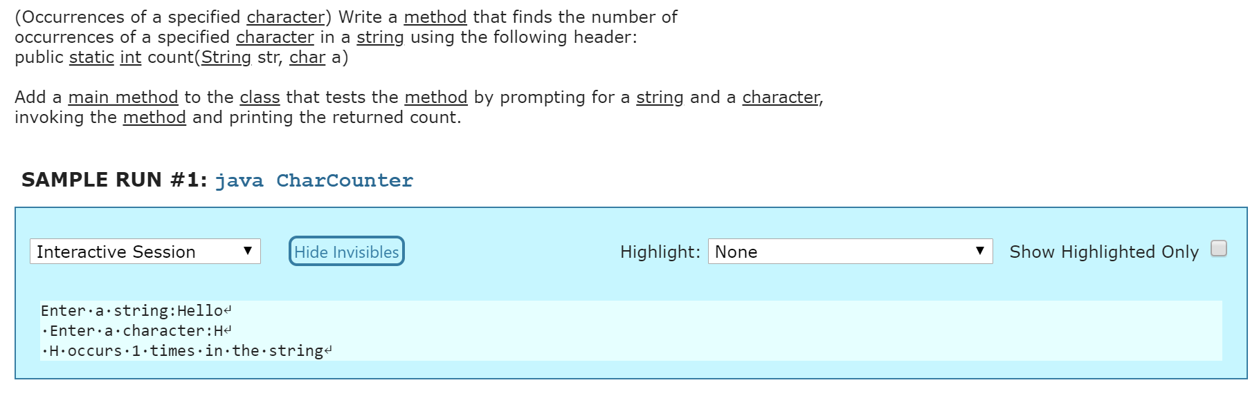 Solved Occurrences Of A Specified Character Write A Method Chegg