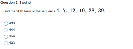 Solved Question 1 (1 ﻿point)Find the 20 ﻿th term of the | Chegg.com