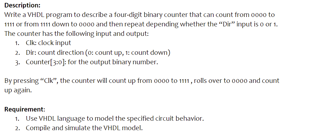 Solved Description: Write a VHDL program to describe a | Chegg.com