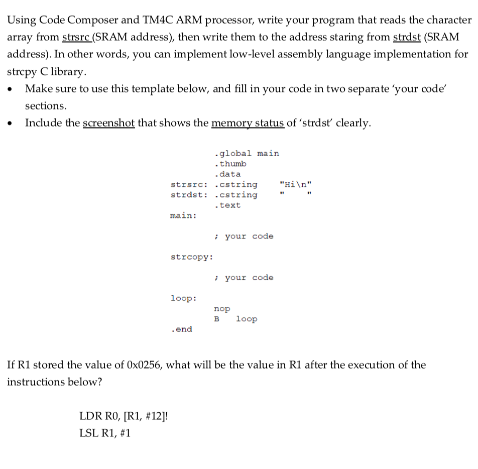 Solved Using Code Composer and TM4C ARM processor, write | Chegg.com