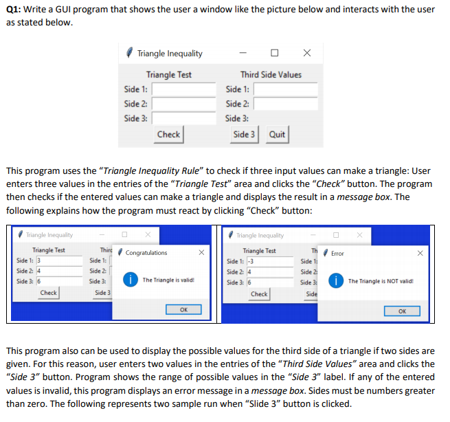 Solved Q1: Write a GUI program that shows the user a window | Chegg.com