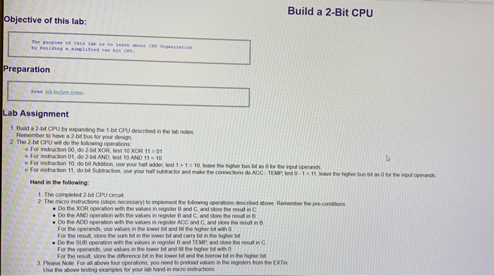 A 2-bit CPU has to built-in Logicworks using the | Chegg.com