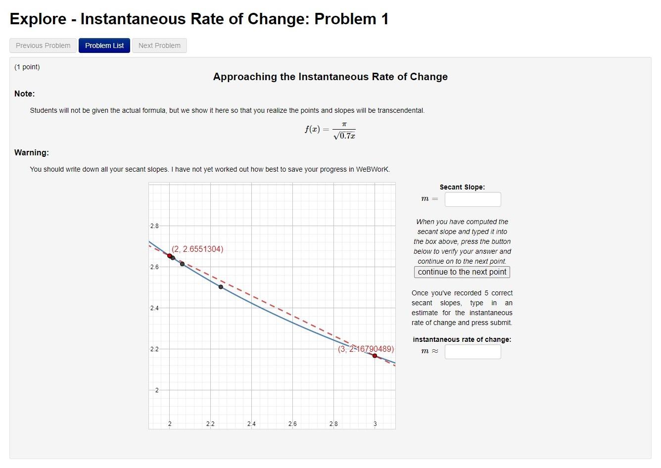 Solved Explore - Instantaneous Rate of Change: Problem 1 | Chegg.com