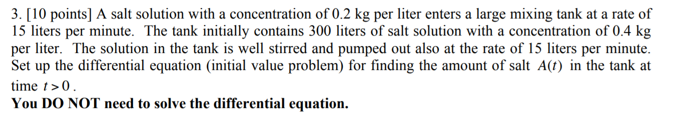 Solved 3. [10 points] A salt solution with a concentration | Chegg.com