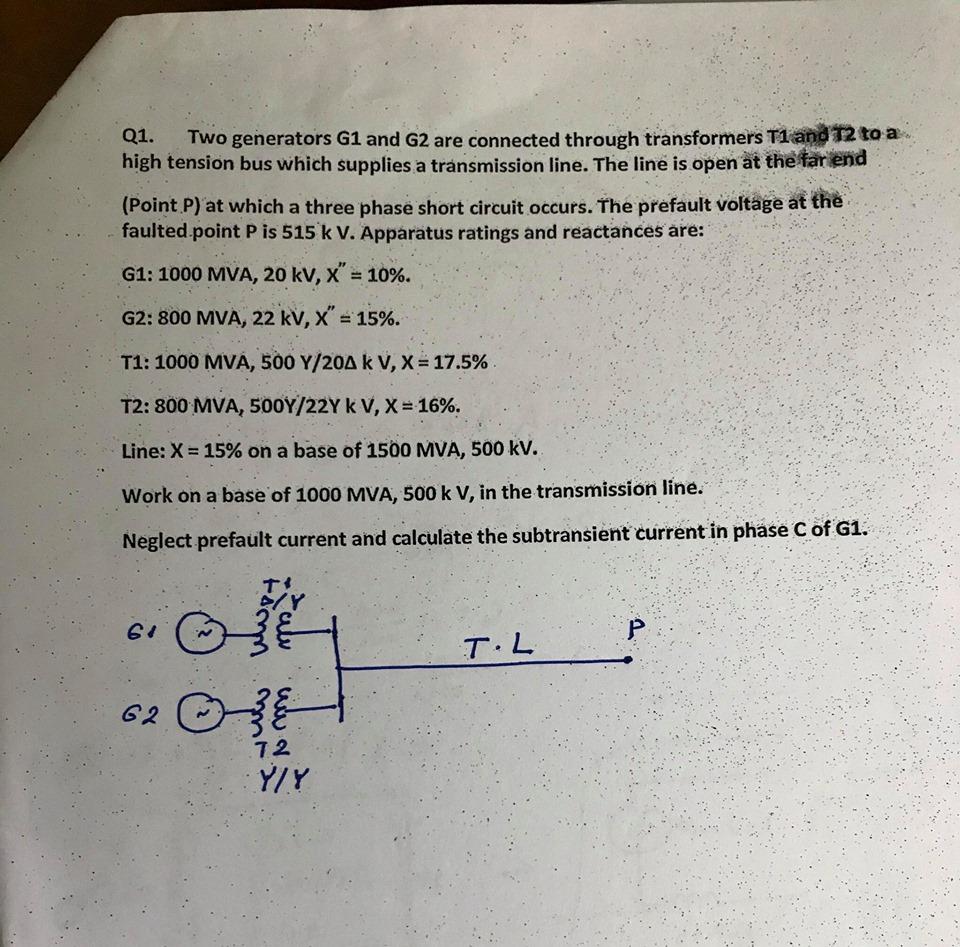 Solved Q1. Two generators G1 and G2 are connected through | Chegg.com