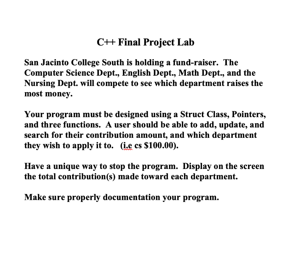 CH Final Project Lab San Jacinto College South is | Chegg.com