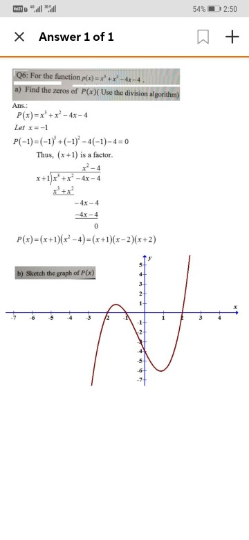 Solved 54% 1[12:50 Answer 1 of 1 For the function px)'+-4x-4 | Chegg.com